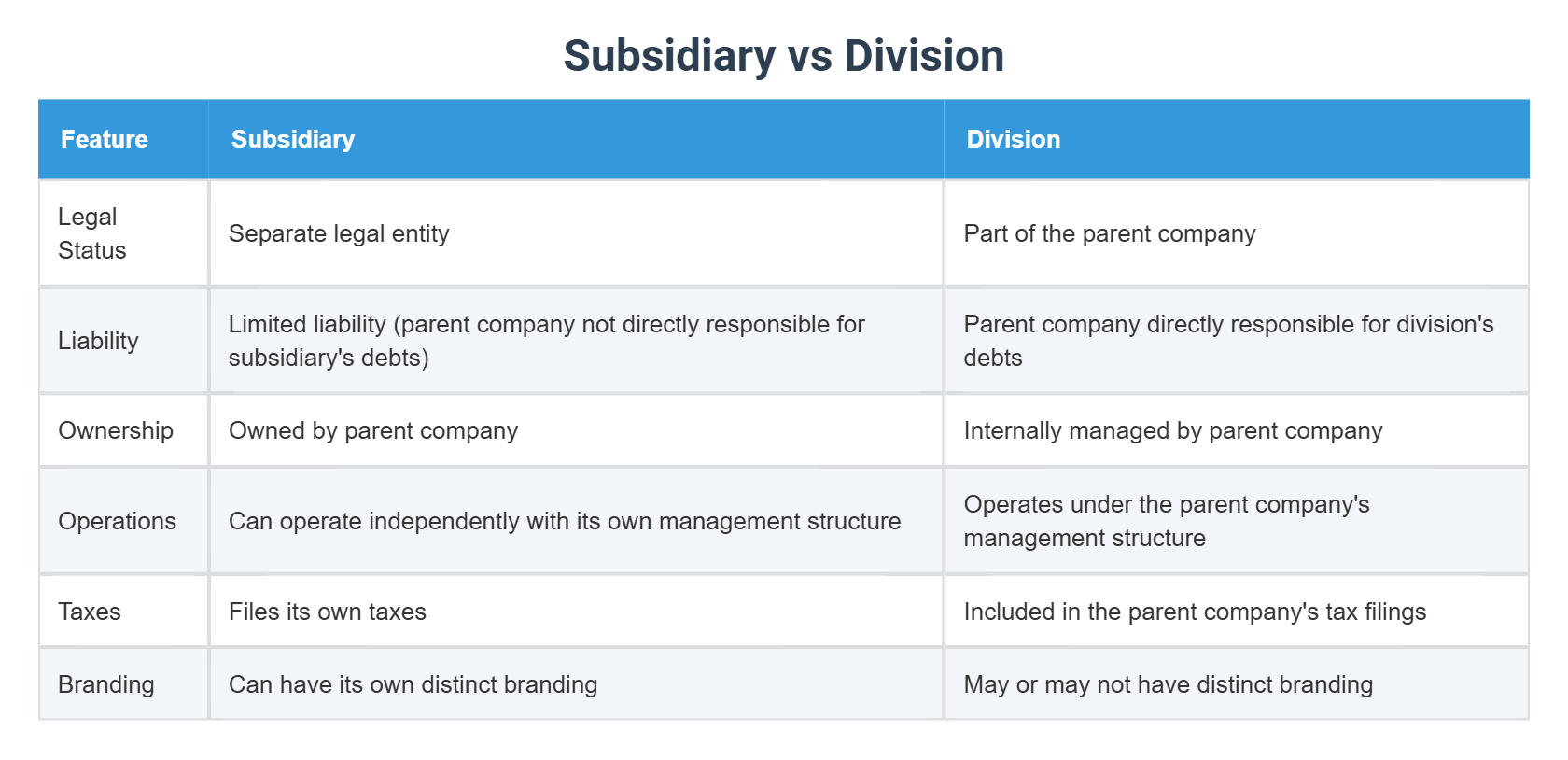 Subsidiary vs Division