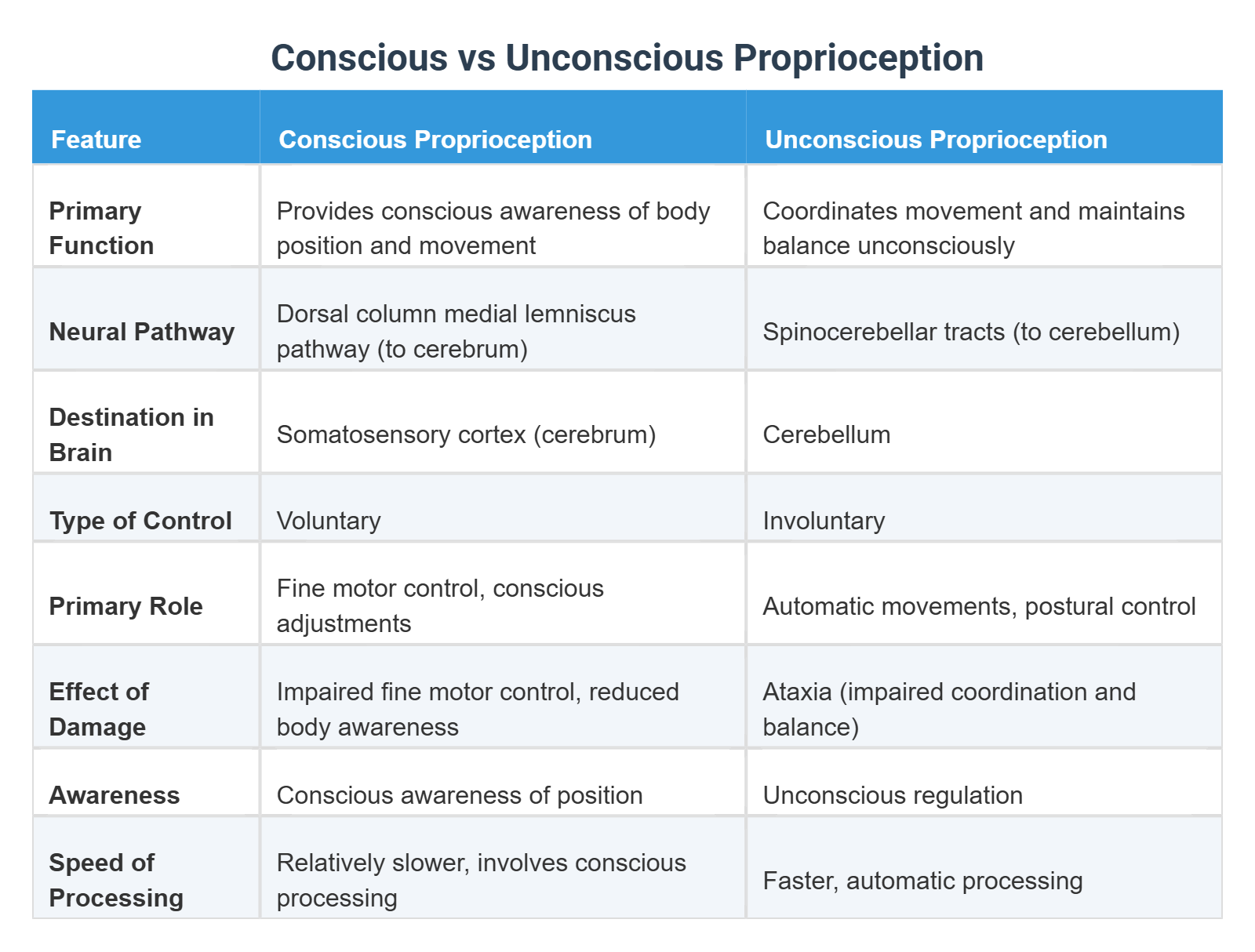 Conscious vs Unconscious Proprioception