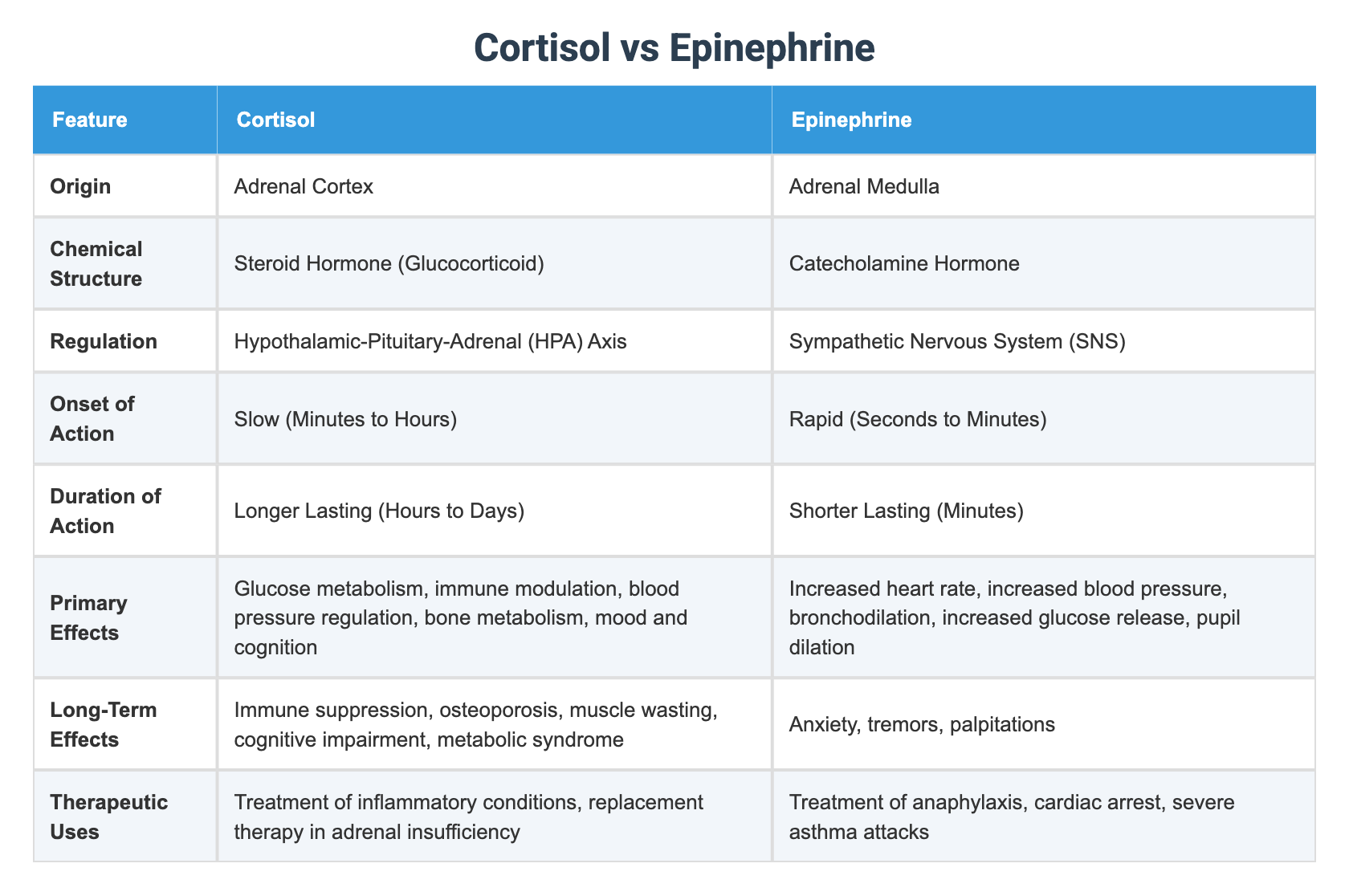 Cortisol vs Epinephrine