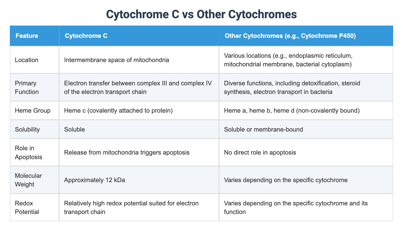 Cytochrome C vs Other Cytochromes