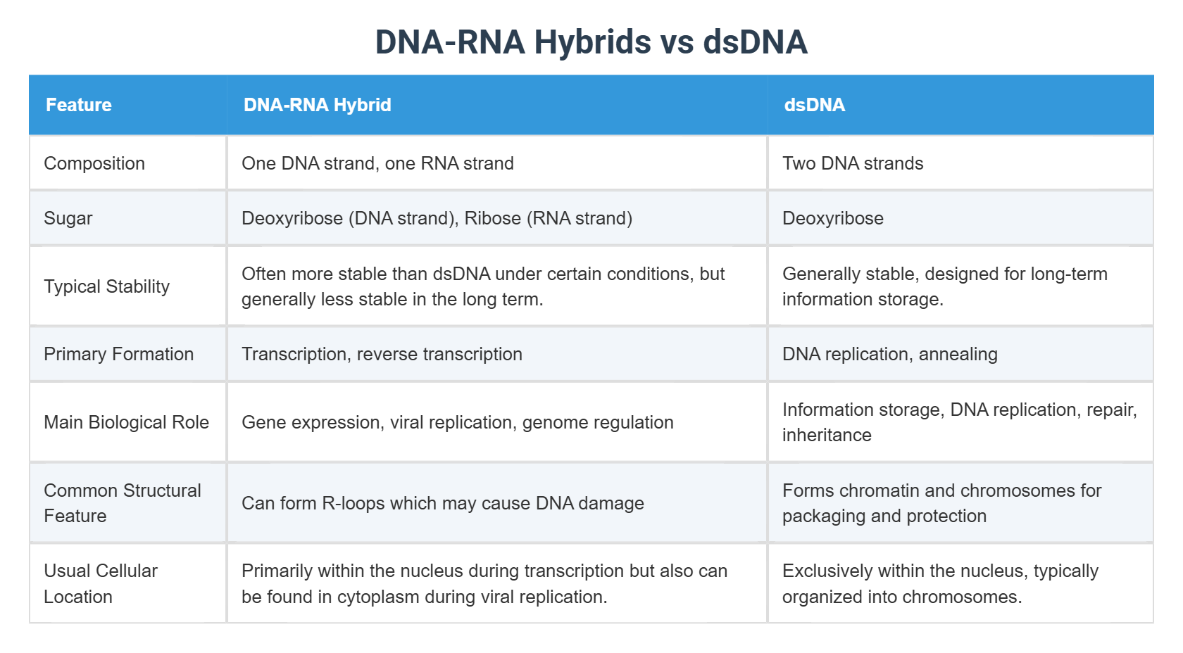 DNA-RNA Hybrids vs dsDNA