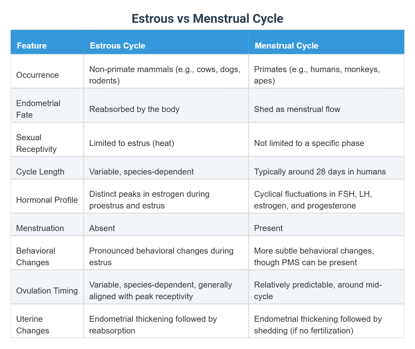 Estrous vs Menstrual Cycle