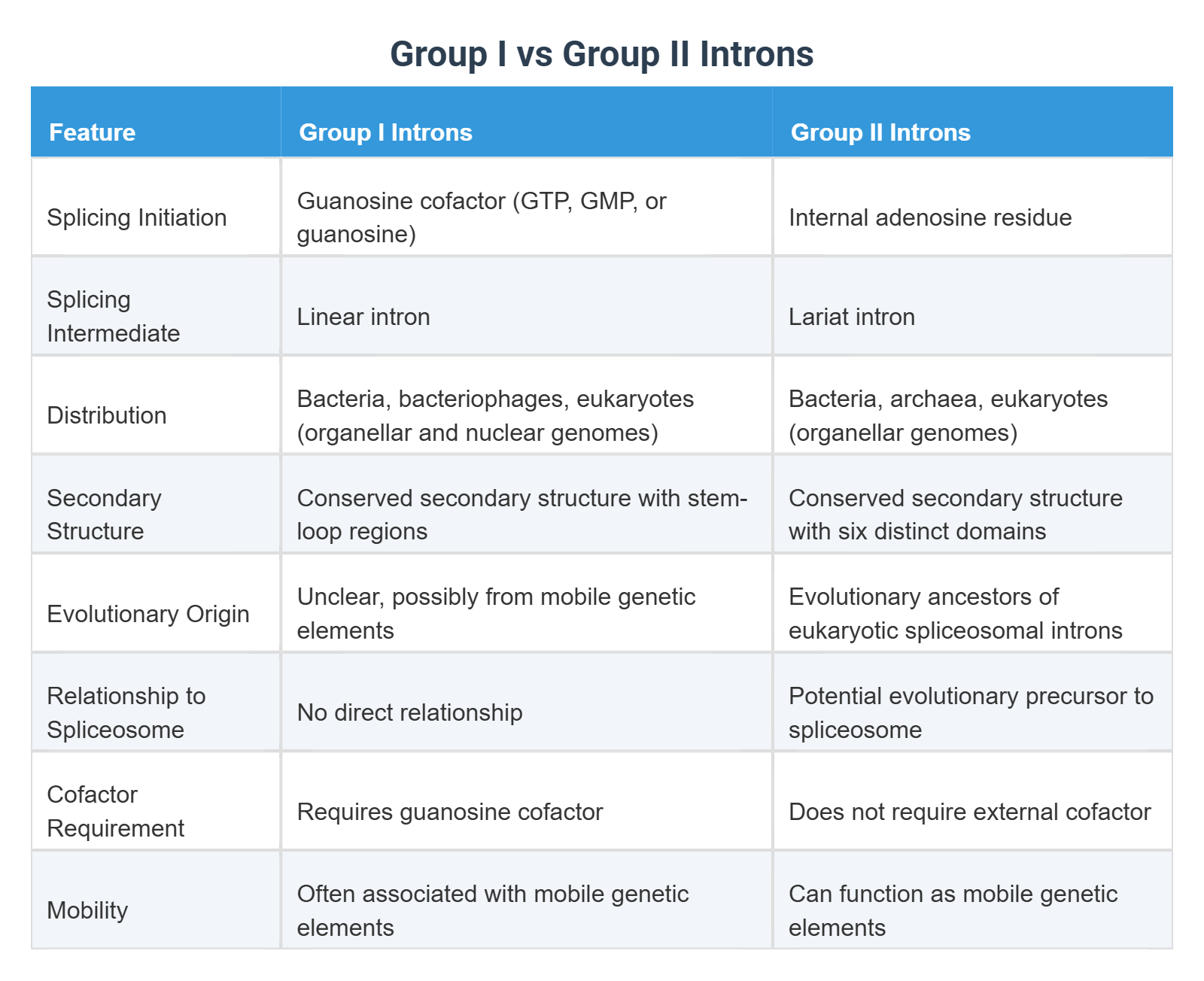 Group I vs Group II Introns