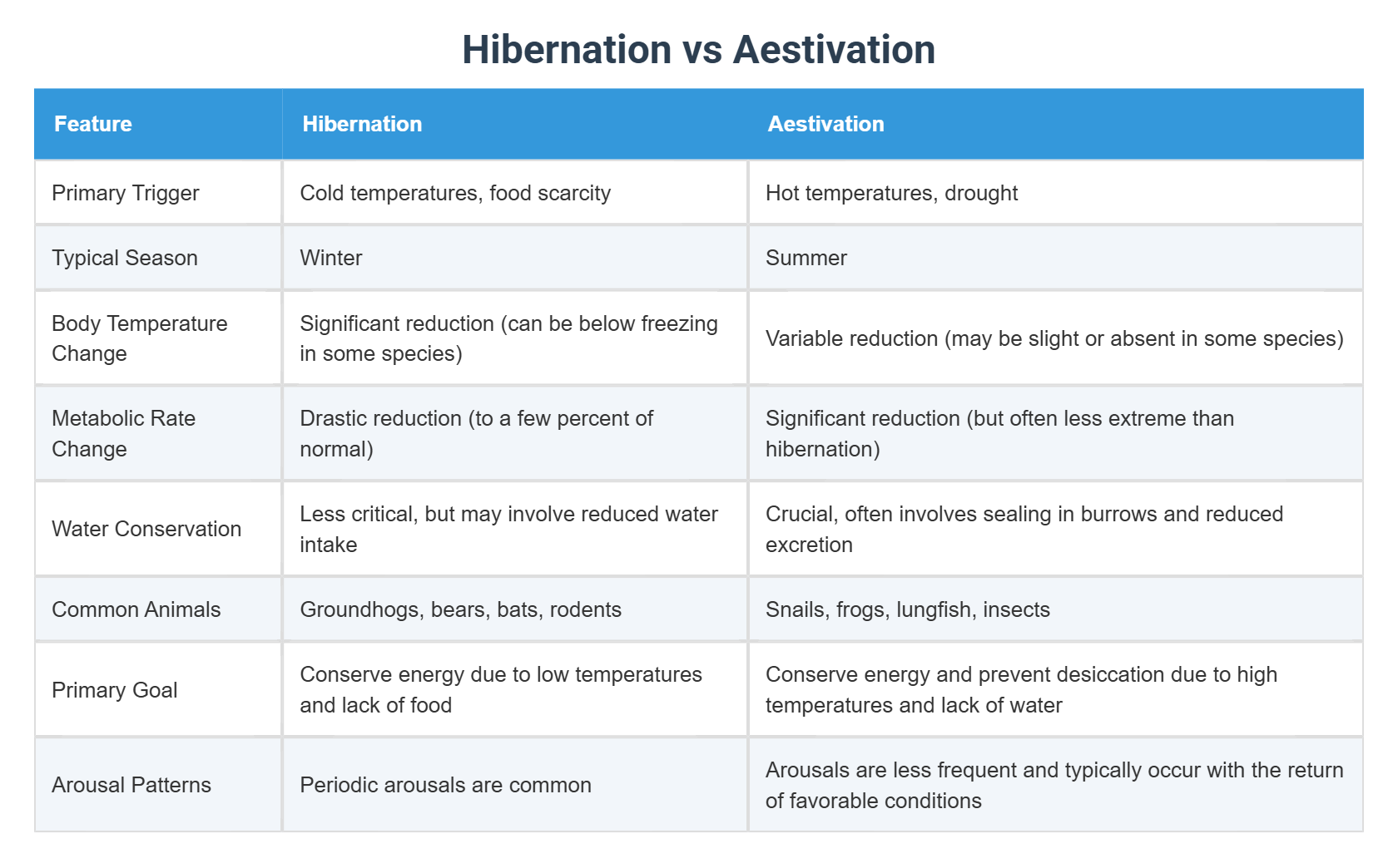 Hibernation vs Aestivation