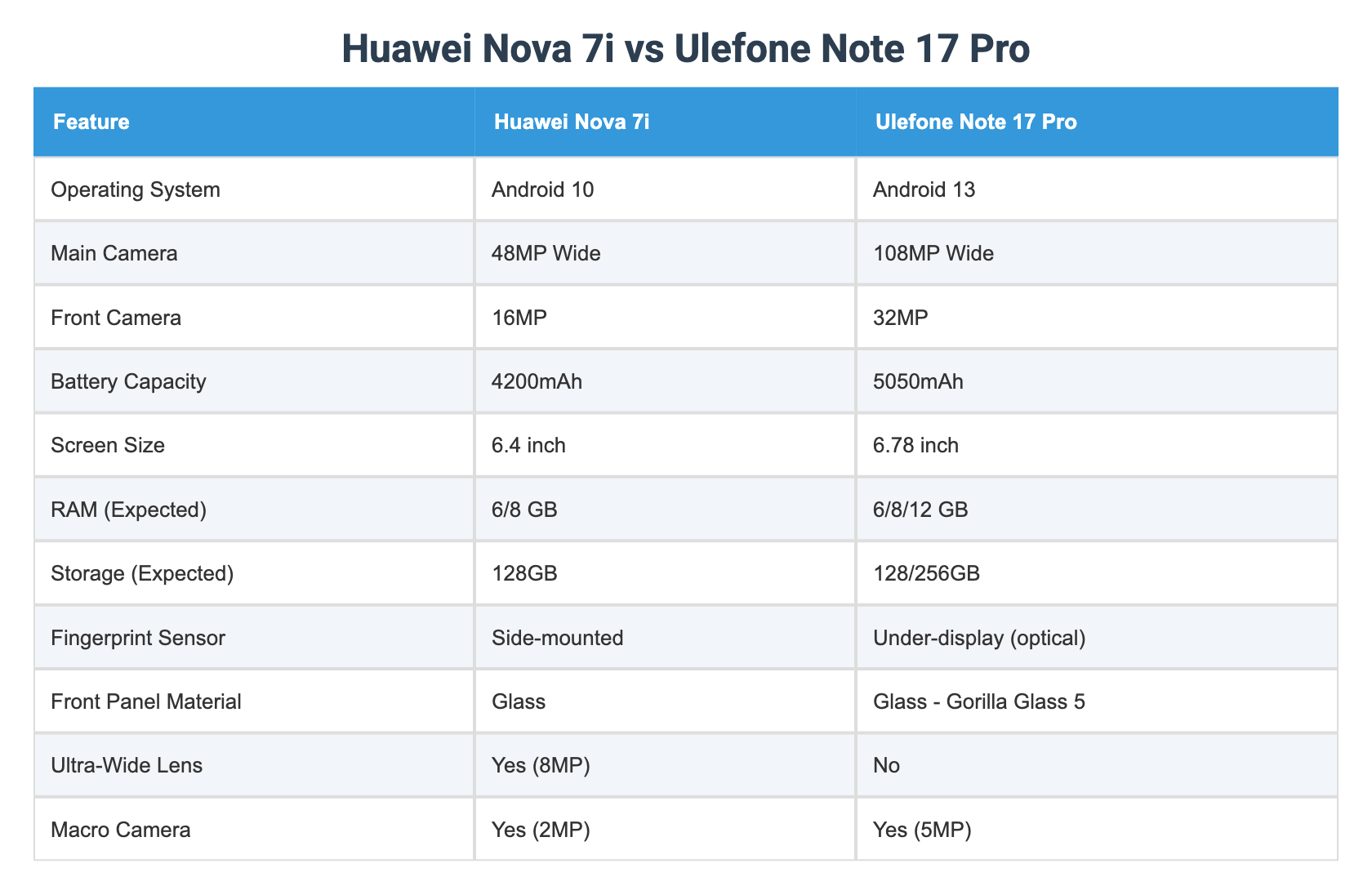 Huawei Nova 7i vs Ulefone Note 17 Pro