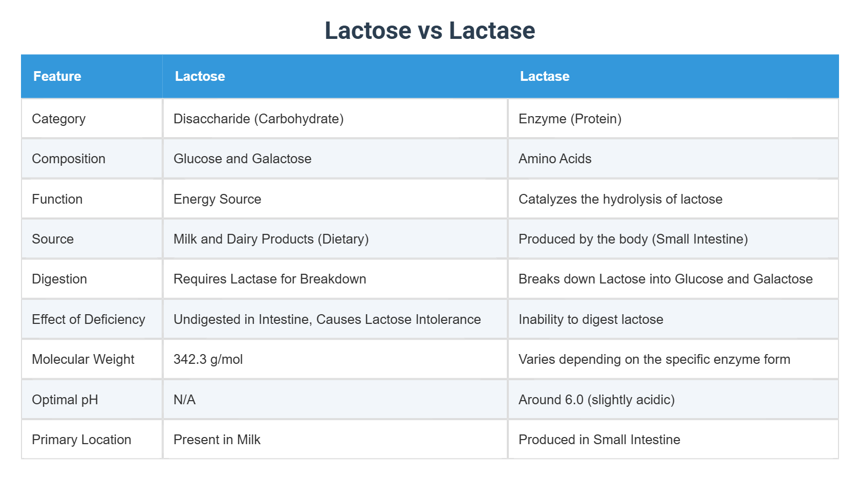 Lactose vs Lactase