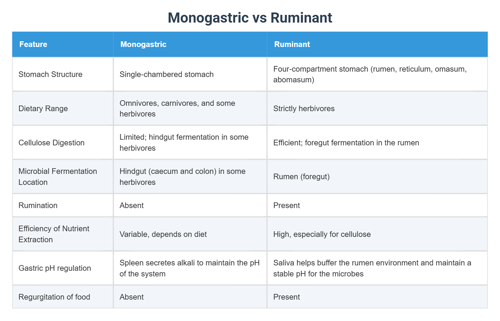 Monogastric vs Ruminant