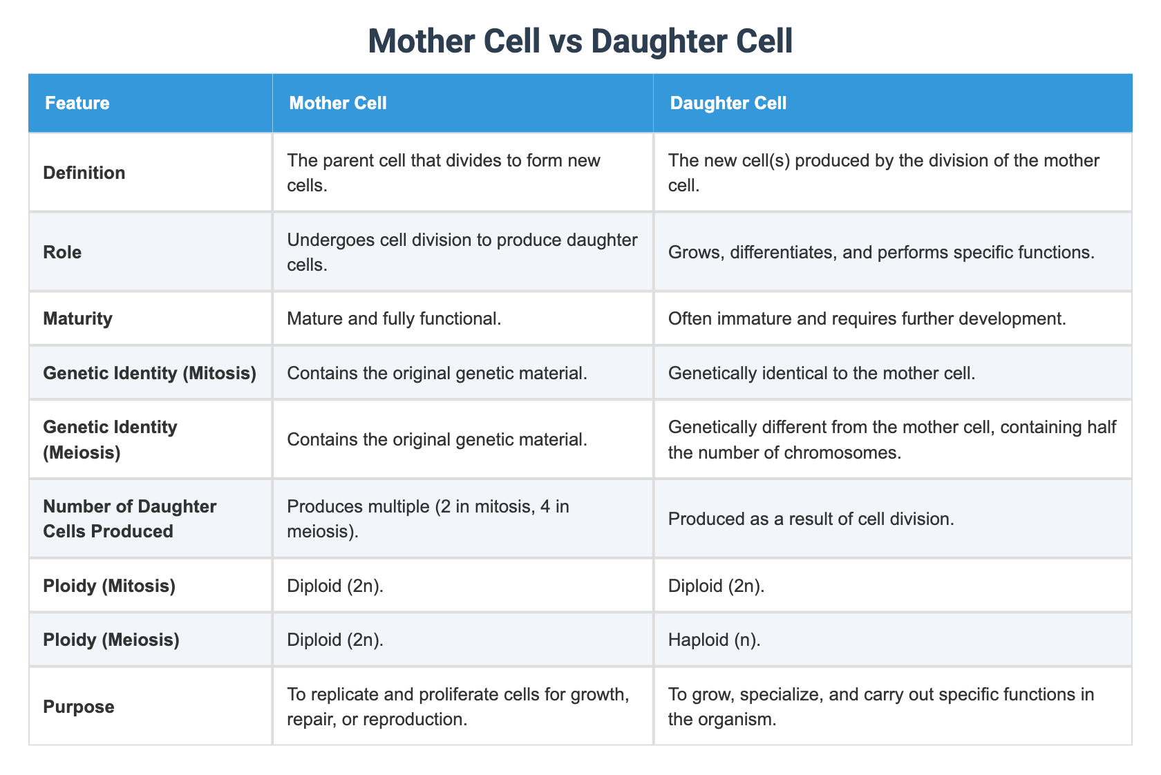 Mother Cell vs Daughter Cell