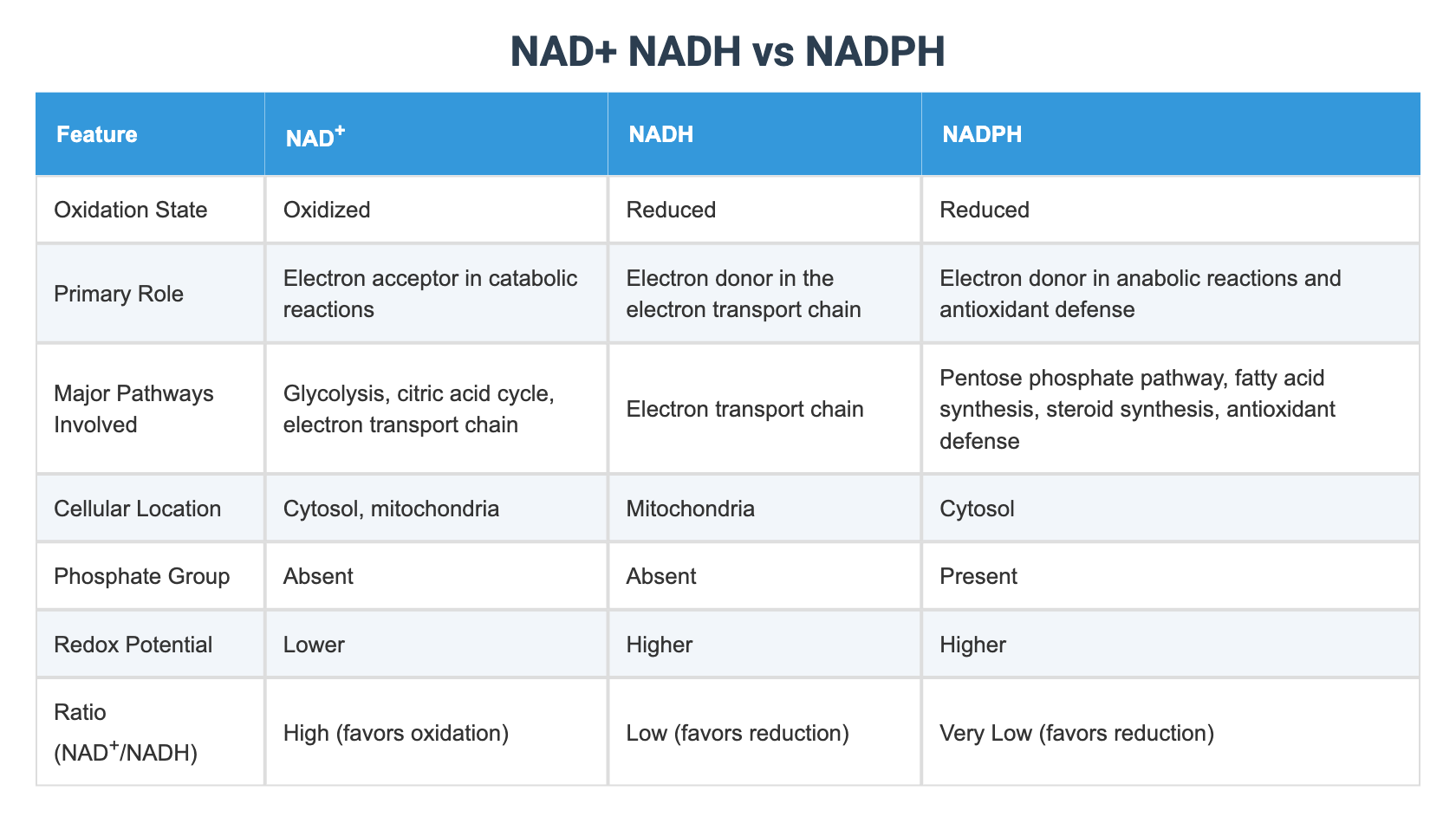 NAD+ NADH vs NADPH
