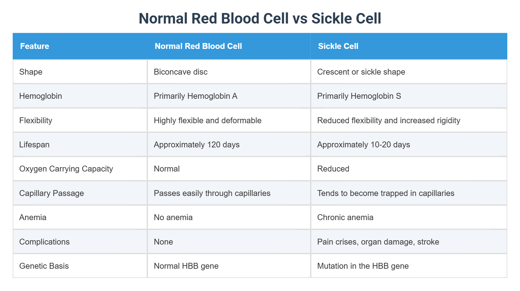 Normal Red Blood Cell vs Sickle Cell