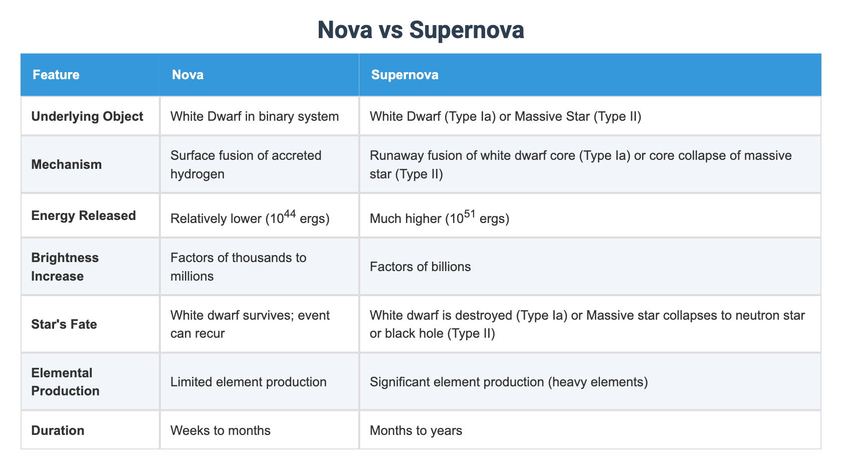 Nova vs Supernova