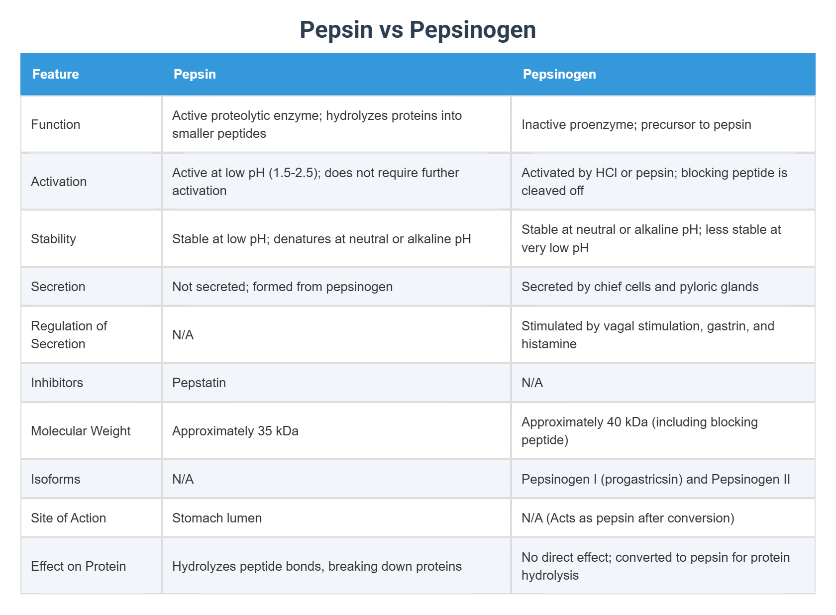 Pepsin vs Pepsinogen