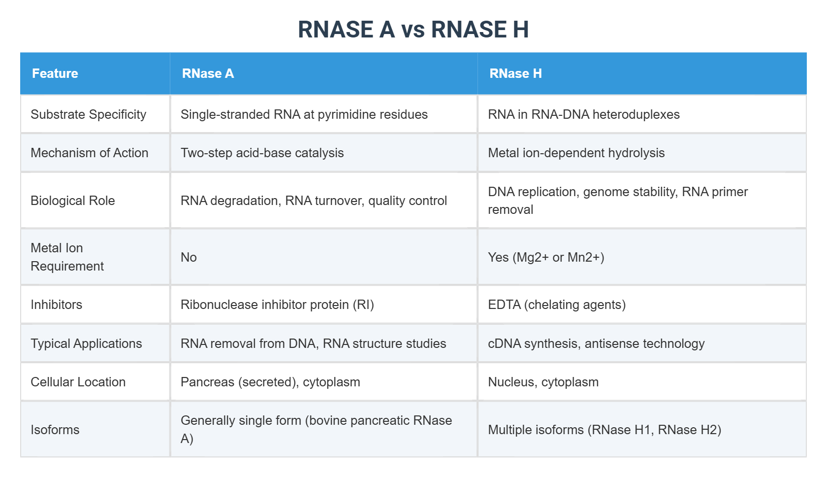 RNASE A vs RNASE H