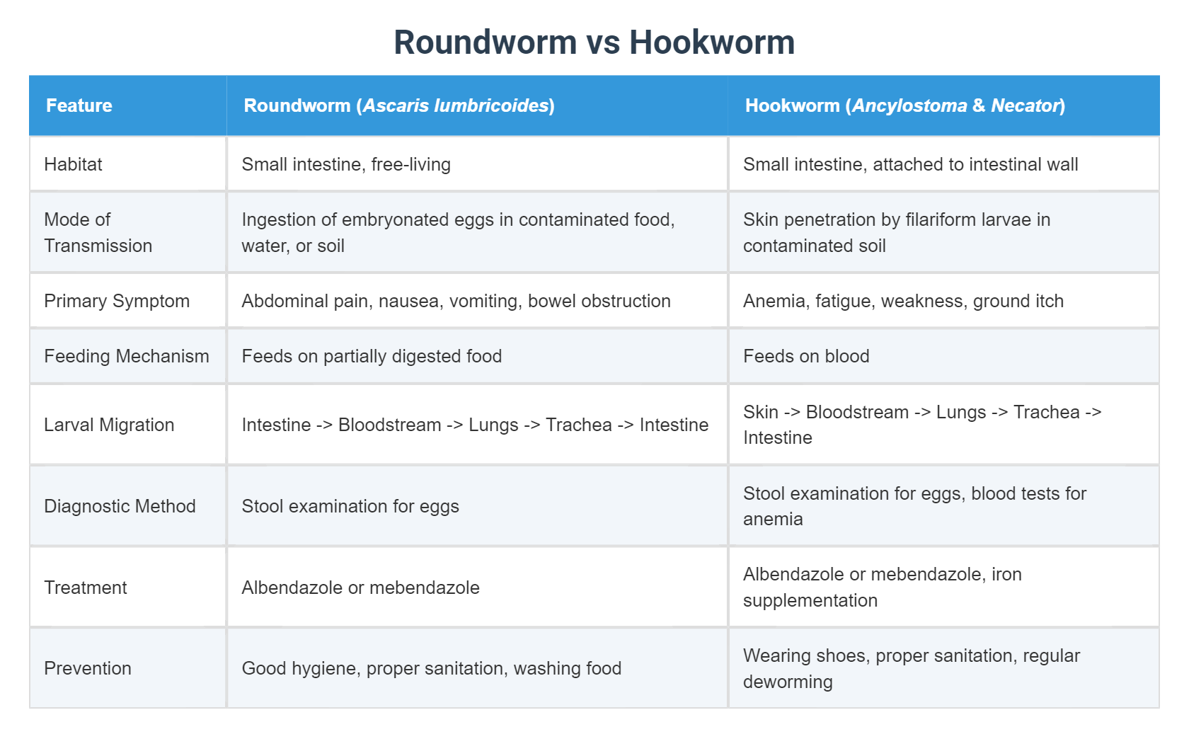 Roundworm vs Hookworm