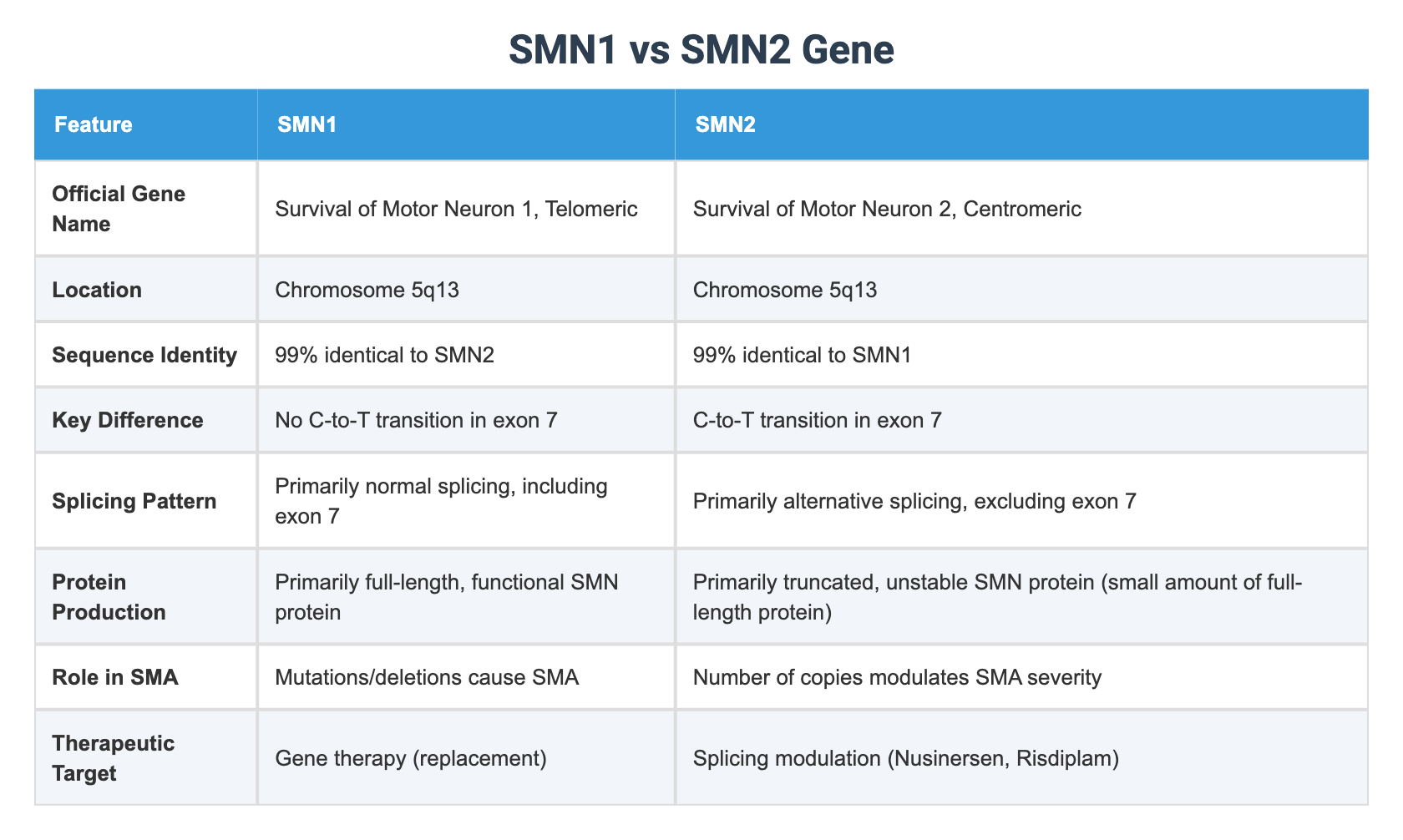 SMN1 vs SMN2 Gene