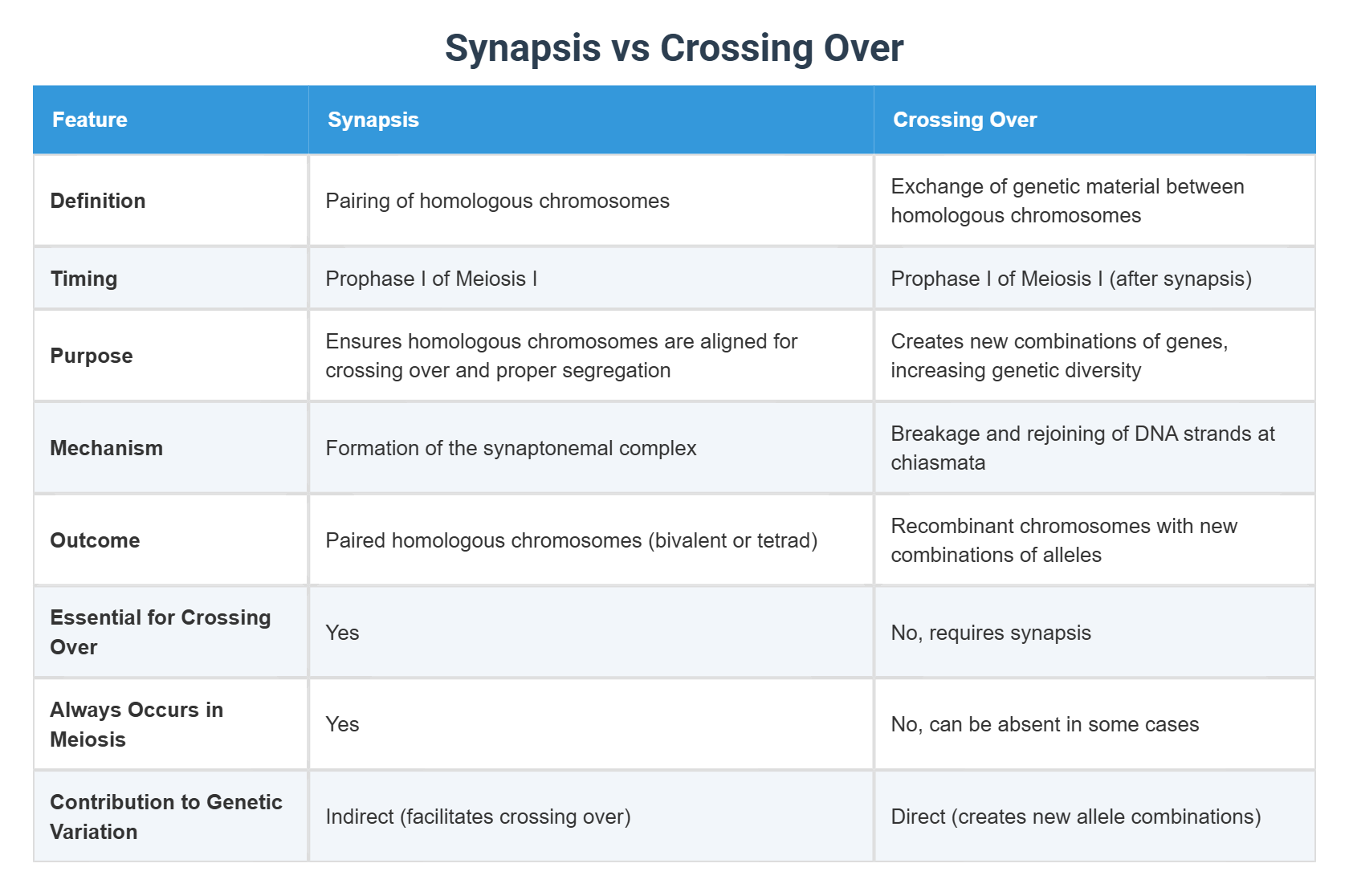 Synapsis vs Crossing Over